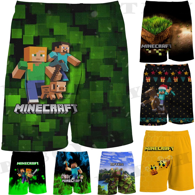 Minecraft Short Kids Pants Cartoon Cosplay Beach Shorts | Shopee Brasil