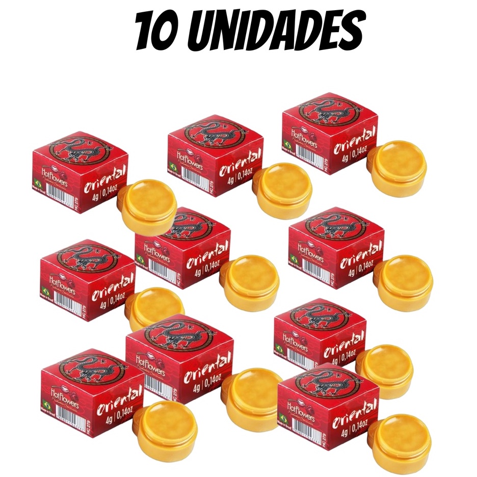 Kit 10 Pomadas Masagem Oriental Chinesa Original Hot Flowers 4g Sexshop