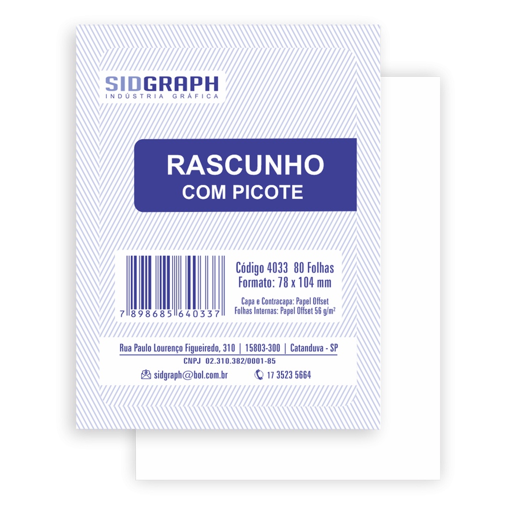 Rascunho com Picote Papel Offset 56g/m² 7,8x10,4cm 20 Blocos c/ 80 ...