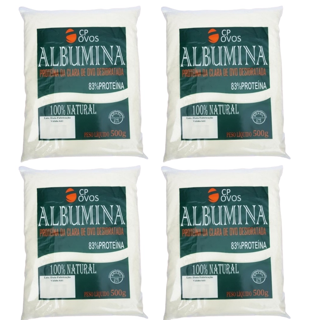 Albumina Pura 2 kg - Proteína 80% - Suplemento Integral - CP Ovos - Pura - Natural - 4x500g ...