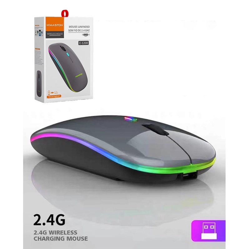 Mouse Sem Fio Recarregável Led Rgb 2.4 Ghz Wirelles Hmaston E1200 | Shopee Brasil