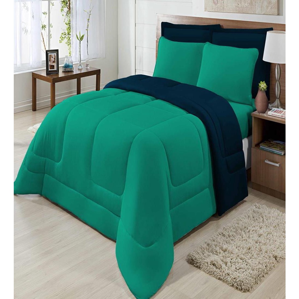 Edredom King Dupla Face 2,50m x 2,90m Jade/Marinho | Shopee Brasil