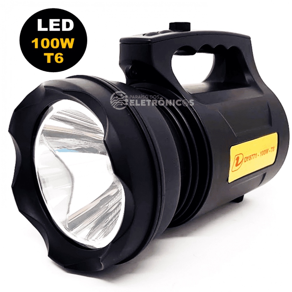 Lanterna Holofote Super Forte 100W Recarregável LED T6 Alta Potência de ...