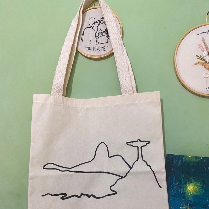 bolsa ecológica ecobag rio de janeiro de algodao cru pintada à mão | Shopee Brasil