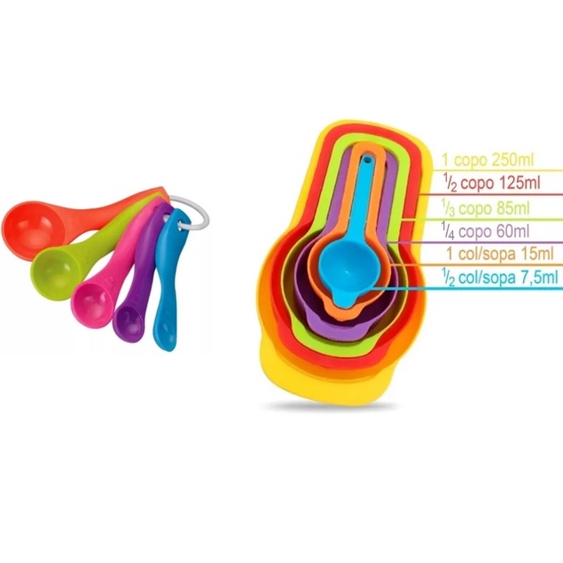 Medidor Colher Xícaras Kit Com 6 peças + Kit Jogo Colheres Medidoras 5 ...