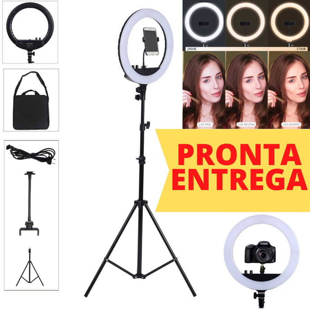 Ring Light Profissional Completo Iluminador Portátil 10′ polegadas + suporte para celular tripé ...