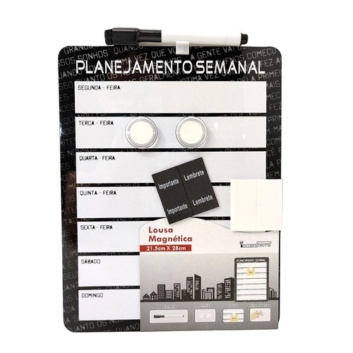 Quadro Recado / Lousa Magnética Planner Semanal com Caneta e Imã - Win ...