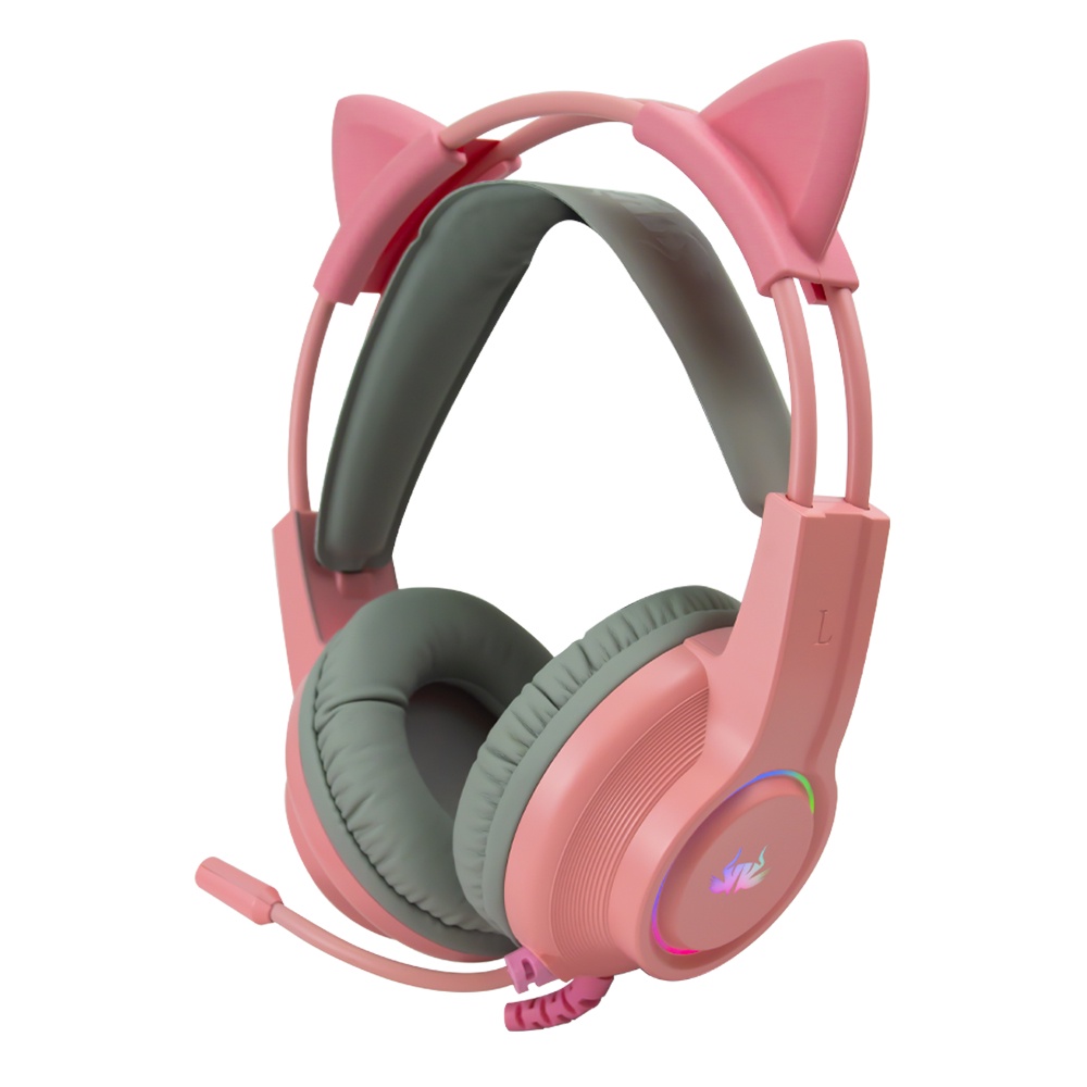 Fone De Ouvido headset gamer Orelha Gatinho Rosa Com LED RGB | Shopee ...