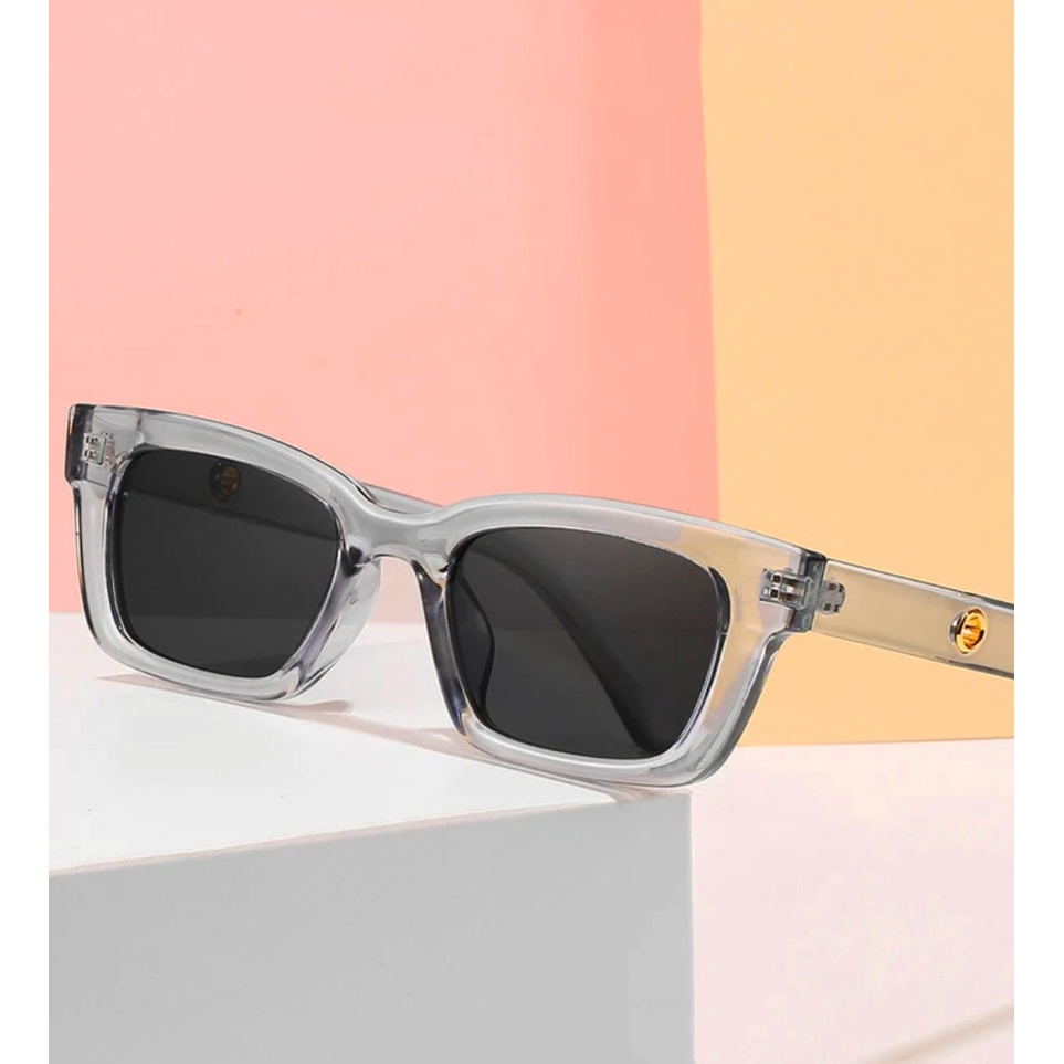 Óculos de Sol Quadrado Retangular Cinza Transparente Street Style Asian Style y2k UV400 ...