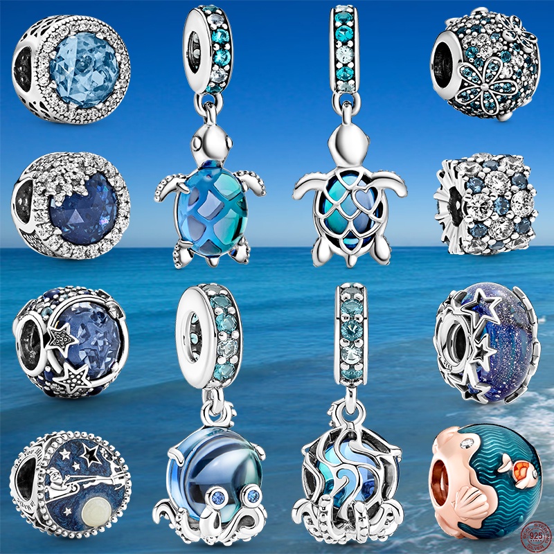 2022 Nova Oceano Azul Sea Turtle Dangle Bead fit Encantos Pandora Prata ...