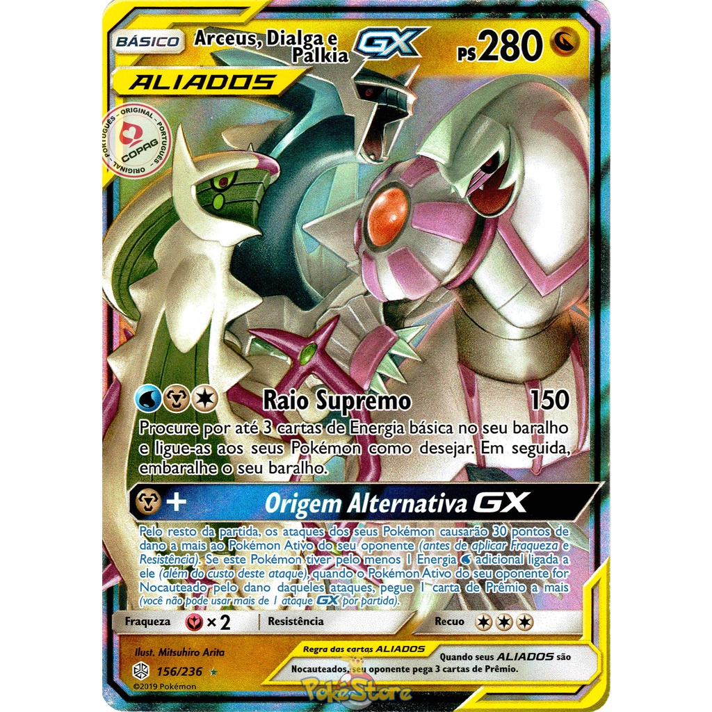 Carta Pokemon Arceus Dialga e Palkia GX Aliados Português Original ...
