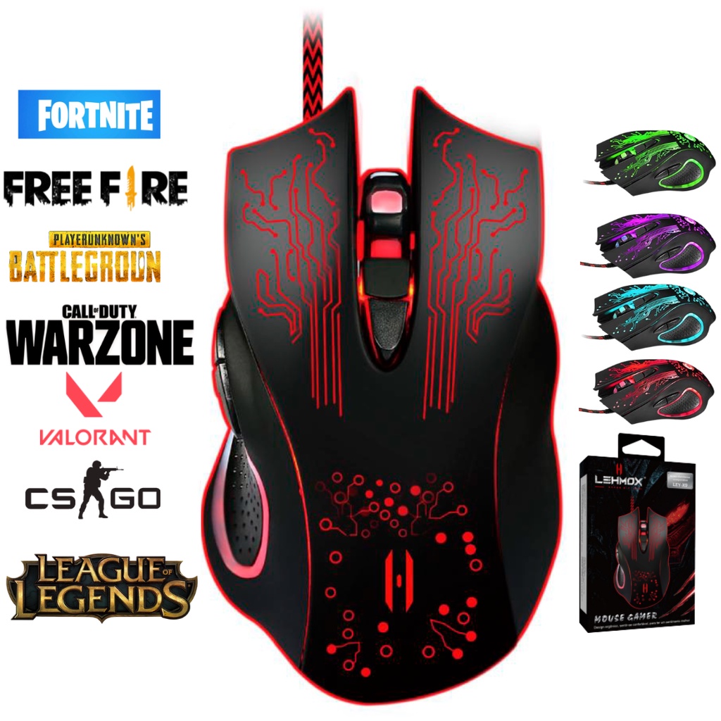 Mouse Gamer Barato Profissional Com 6 Botões Mause com LED RGB Ergonômico DPI 2400 LEY - X9 ...