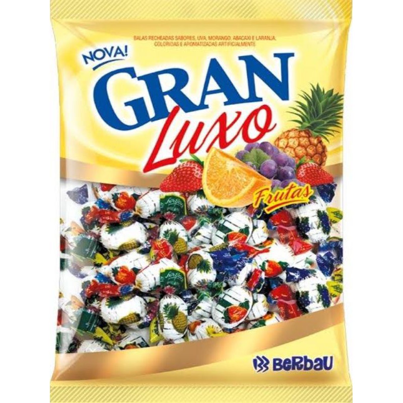 Kit 1 a 6 Pacotes Bala Gran Luxo Frutas 600g | Recheada Dura Berbau ...