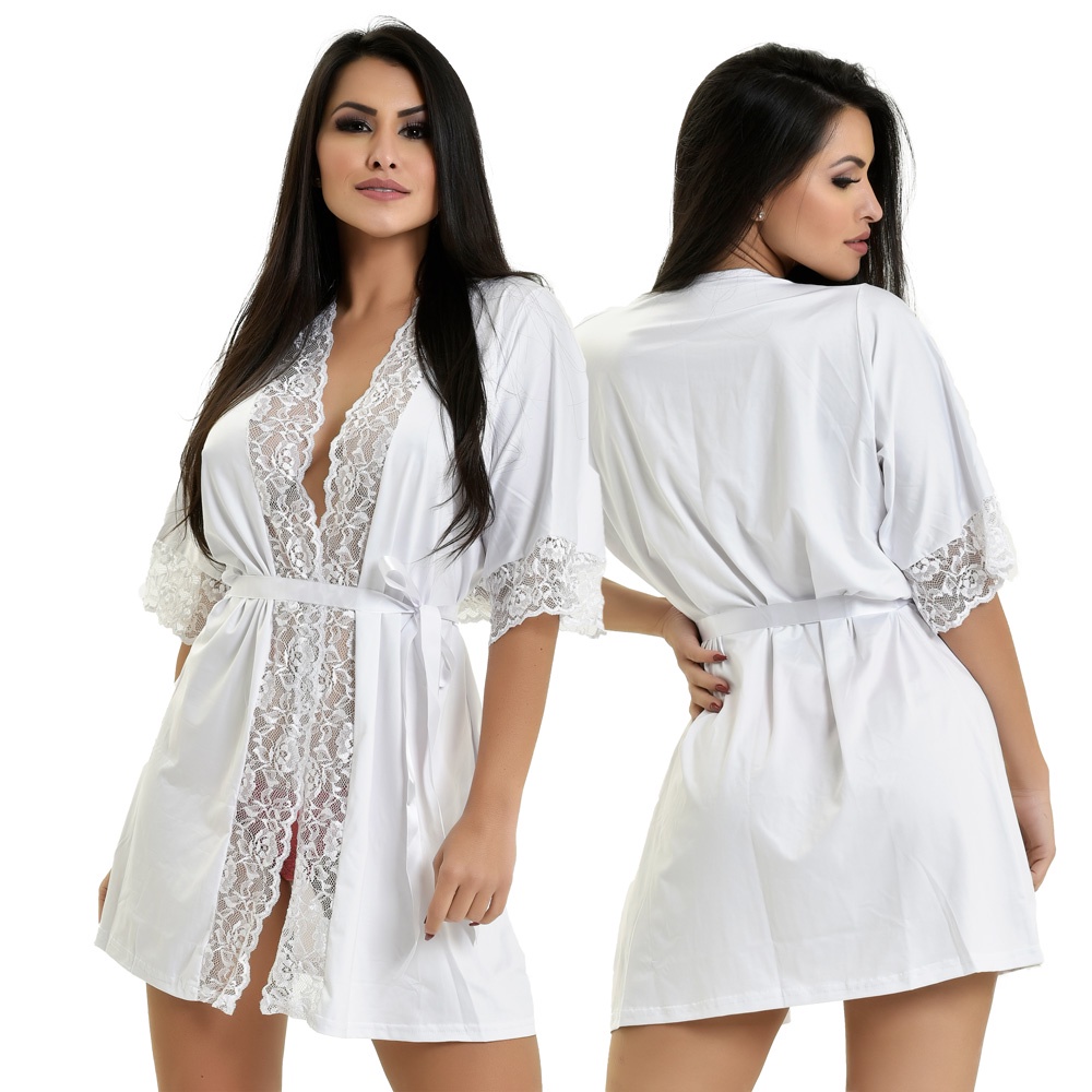 Robe Hoby Microfibra Renda Luxo Sensual Conforto Hobby Roupão Noiva Lua De Mel Roupa De Dormir ...