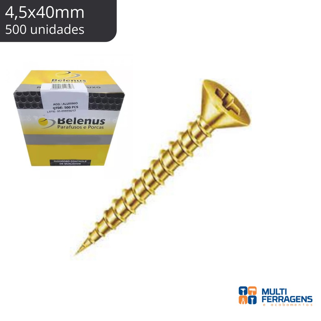 Parafuso 4,5x40 Phillips 500uni p/ Madeira Rosca Soberba Chipboard ...