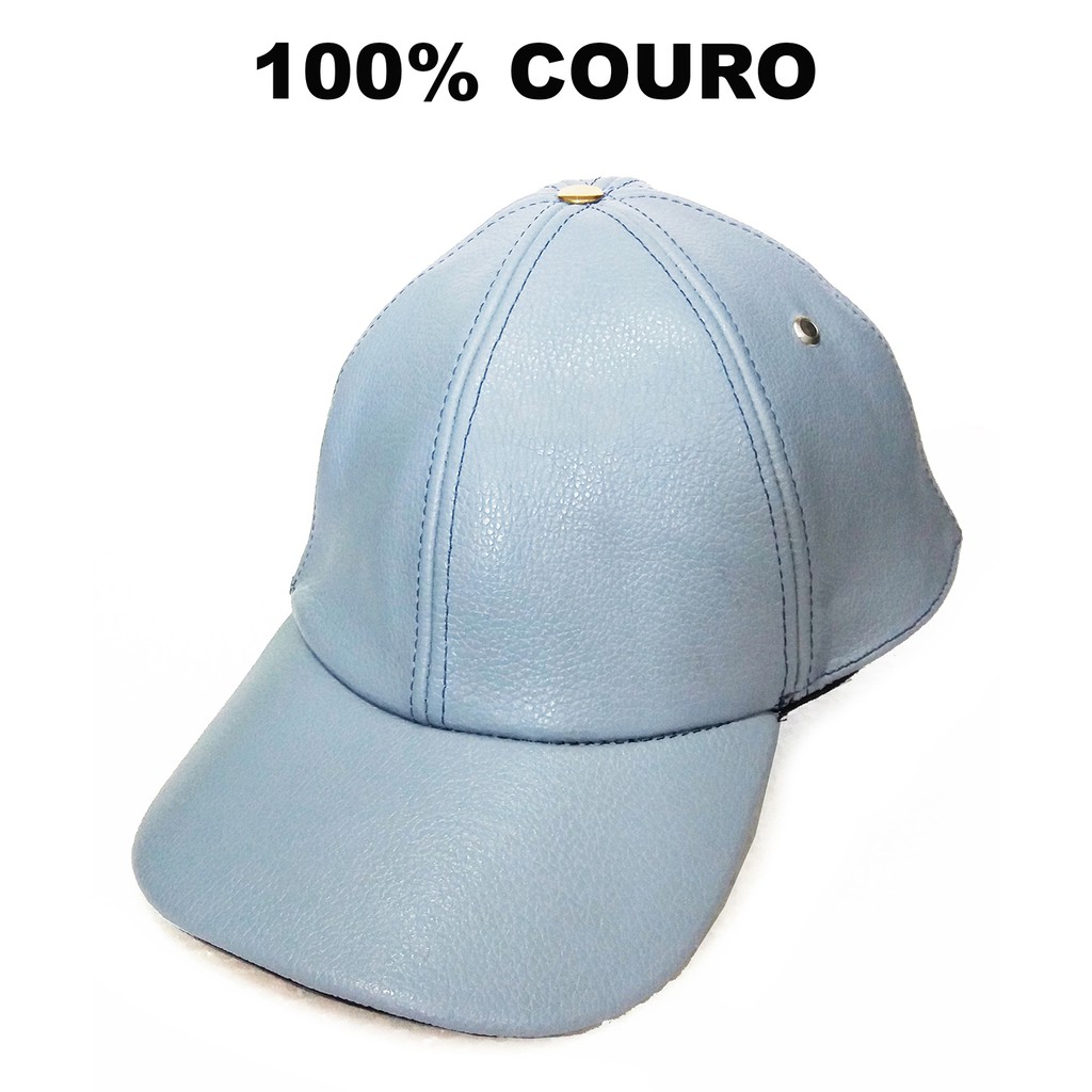 Boné de Couro 100% Couro Legítimo na Cor Azul Claro | Shopee Brasil
