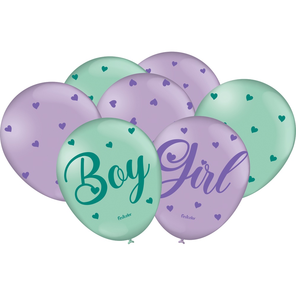 Balão Chá Revelação Lilás e Verde 25 Unidades Boy Or Girl Festa Chá ...