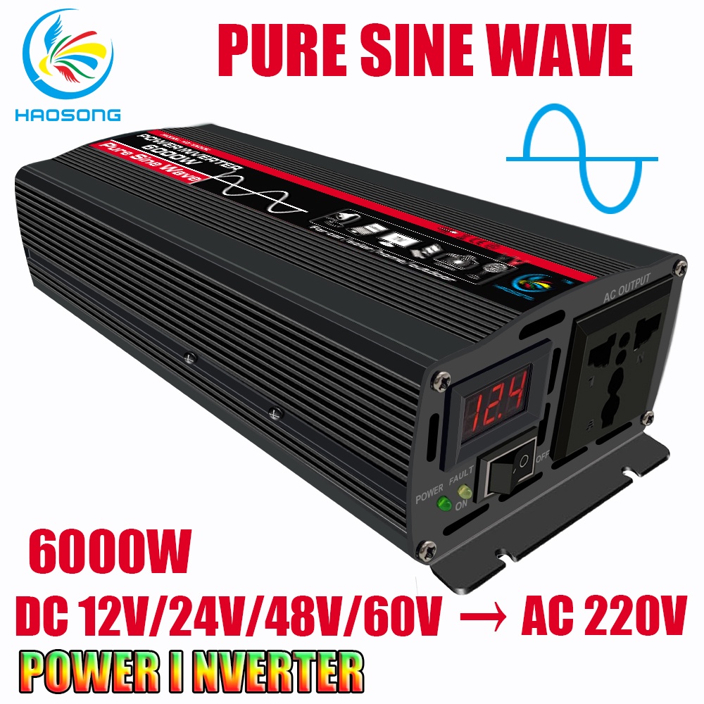 Inversor De Energia De Onda Senoidal Pura HAOSONG 6000W DC 12V/24V/48V/60V Para AC 220V | Shopee ...