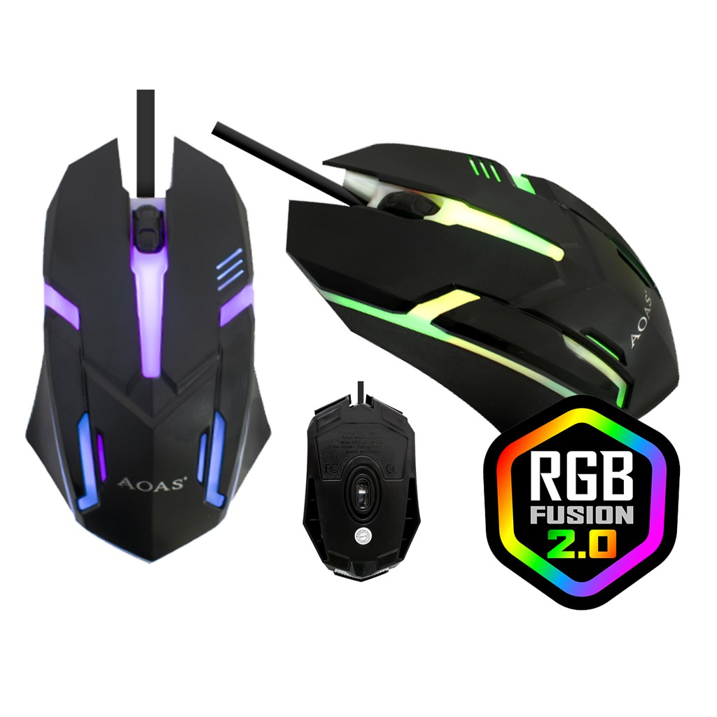 Mouse Gamer AOAS Model V02 2400 Dpi Usb Rainbow Led | Shopee Brasil