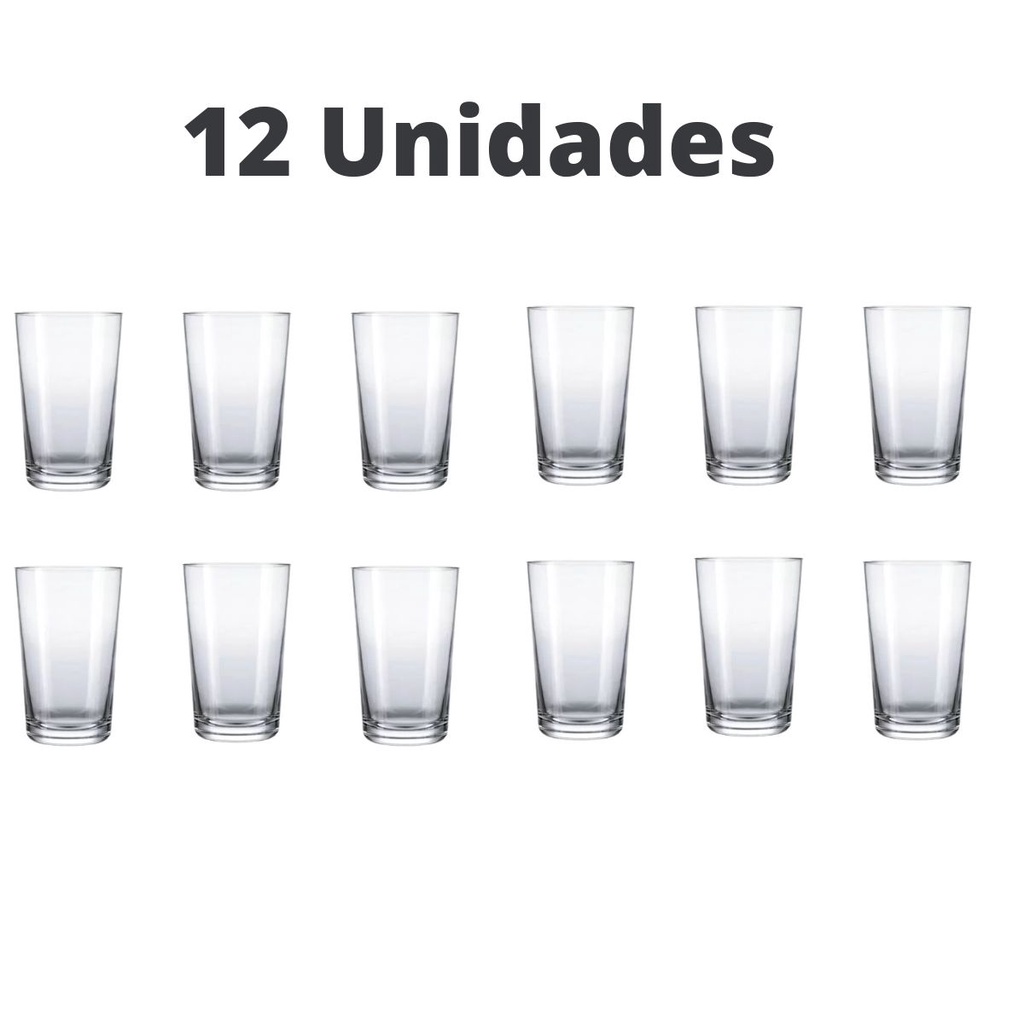 Jogo de Copos 12 Peças de Vidro 300 Ml Água Suco Velar Drink Cerveja ...