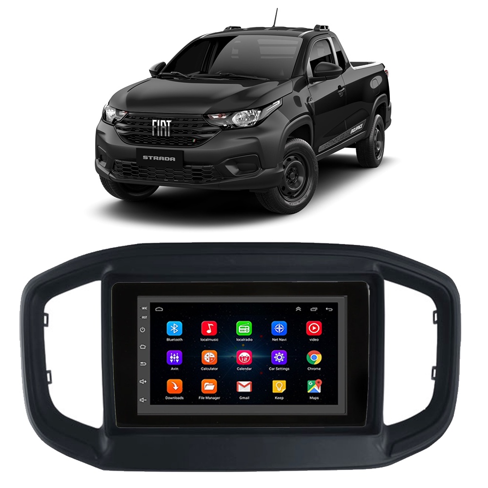 Kit Central Multimidia Android Fiat Strada 2022 7 Polegadas GPS Tv Online Bluetooth WiFi USB ...