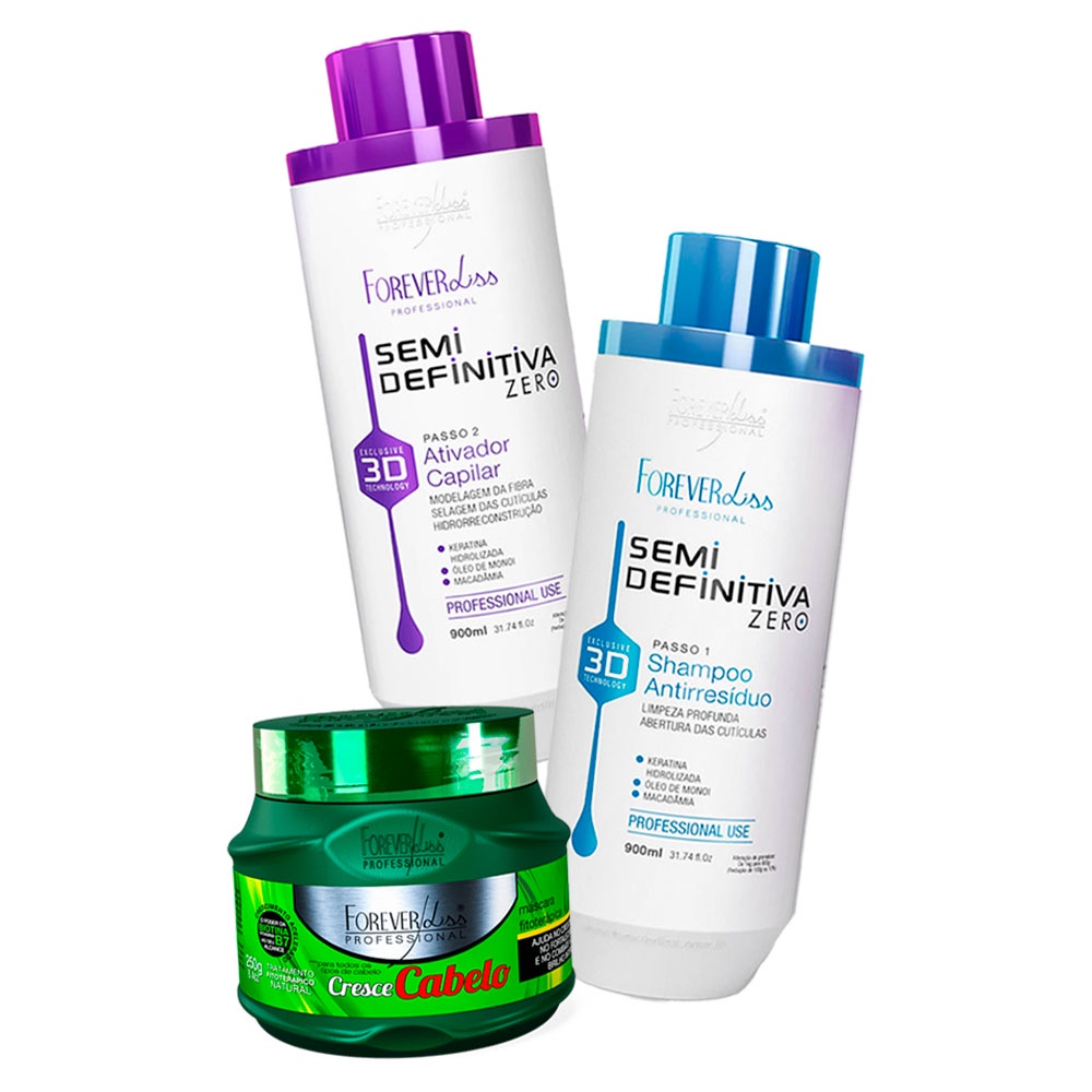 Kit Forever Liss Semi Definitiva 3D 2x900ml + Cresce Cabelo 250g ...