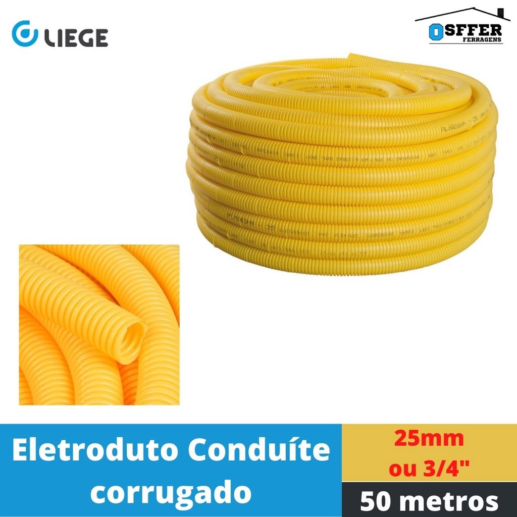 Conduite Corrugado Amarelo Eletroduto 25mm 3/4" c/50metros | Shopee Brasil