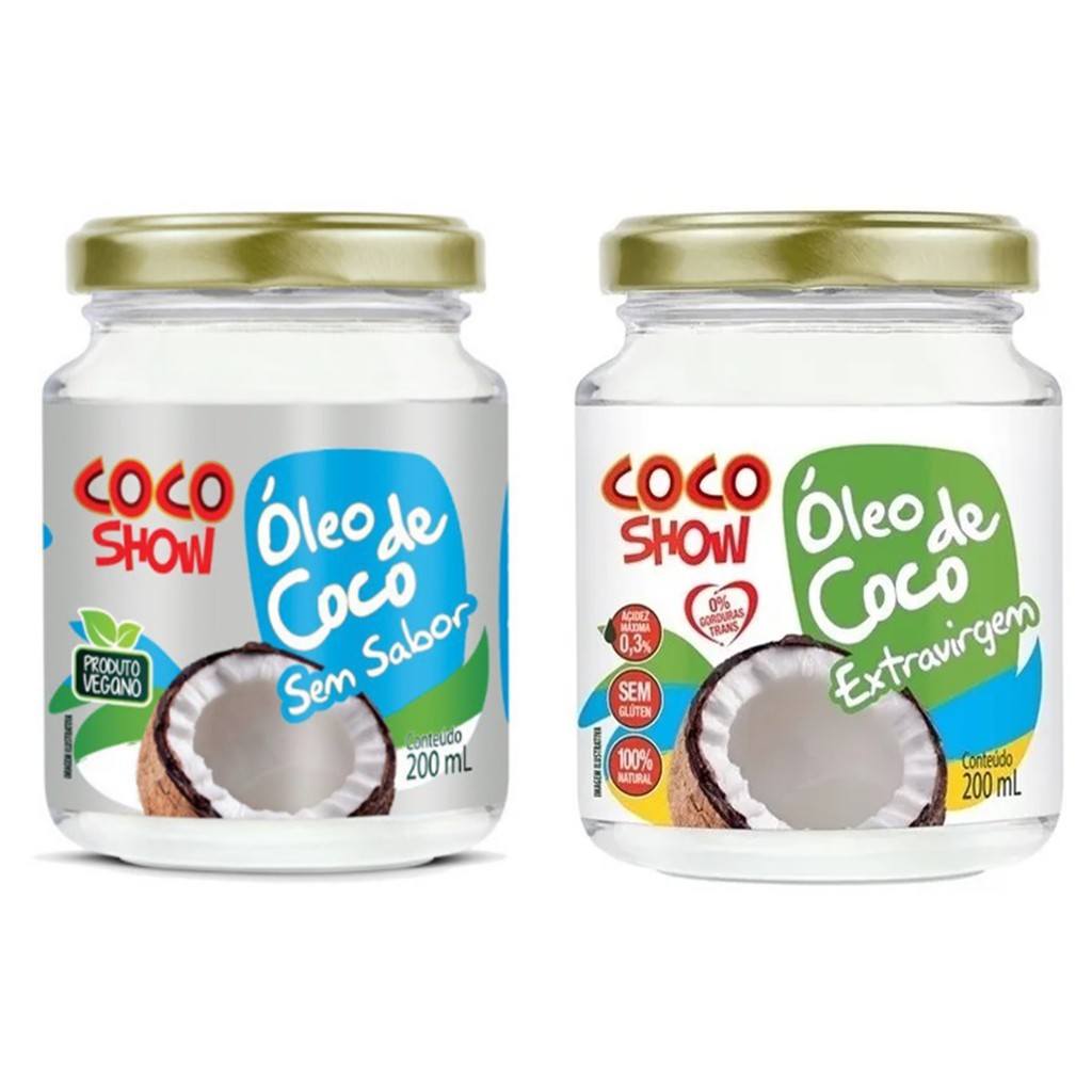 Oleo Coco sem Sabor 200 Ml + Oleo de coco Extra Virgem 200 ml Coco Show ...