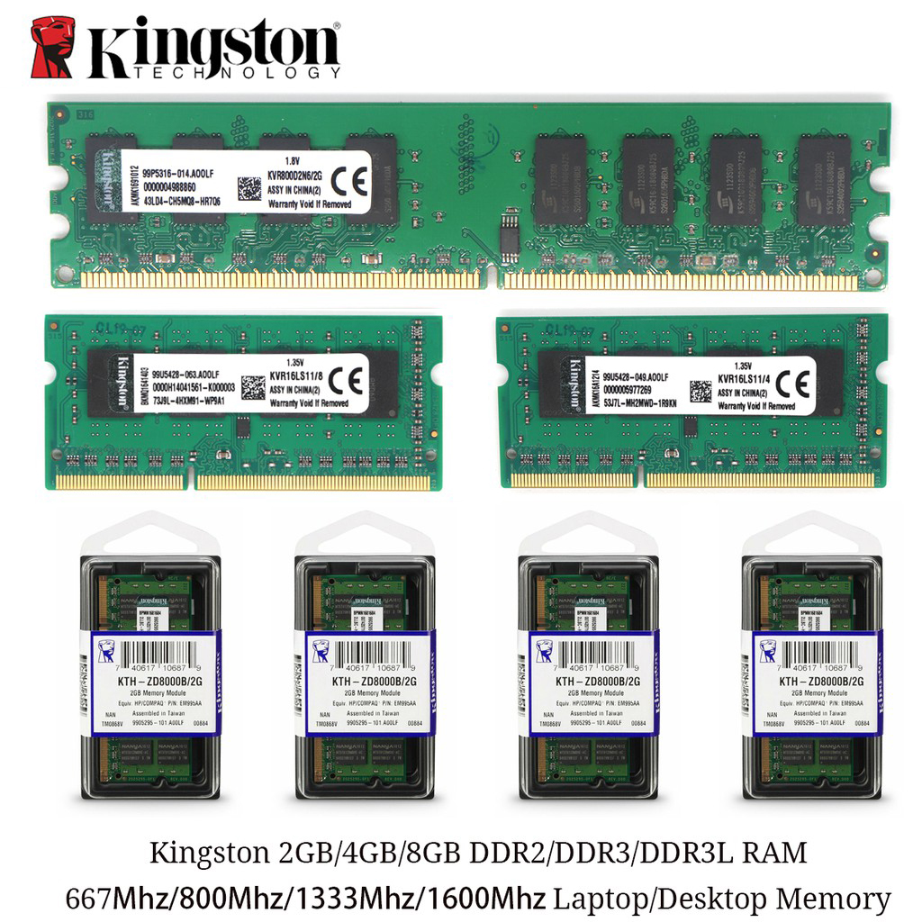 Kingston 4GB/8GB DDR3 1333Mhz 1600Mhz 2GB DDR2 667Mhz 800Mhz Desktop/Notebook Ram Laptop Memória ...