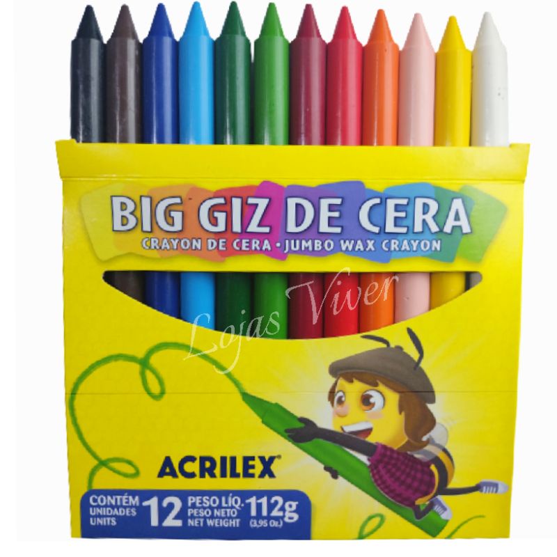 Giz de Cera Big 12 cores 112g - Acrilex | Shopee Brasil