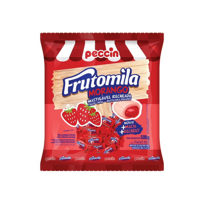 Bala Mastigável Recheada Frutomila Morango 500g 7896306619830 | Shopee ...