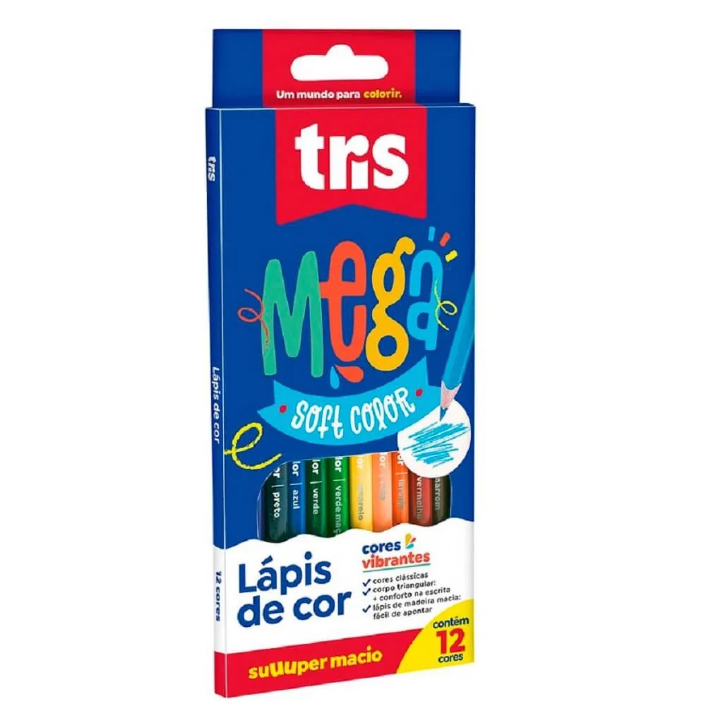 Lápis de Cor Mega Soft Color com 12 unidades - Tris | Shopee Brasil