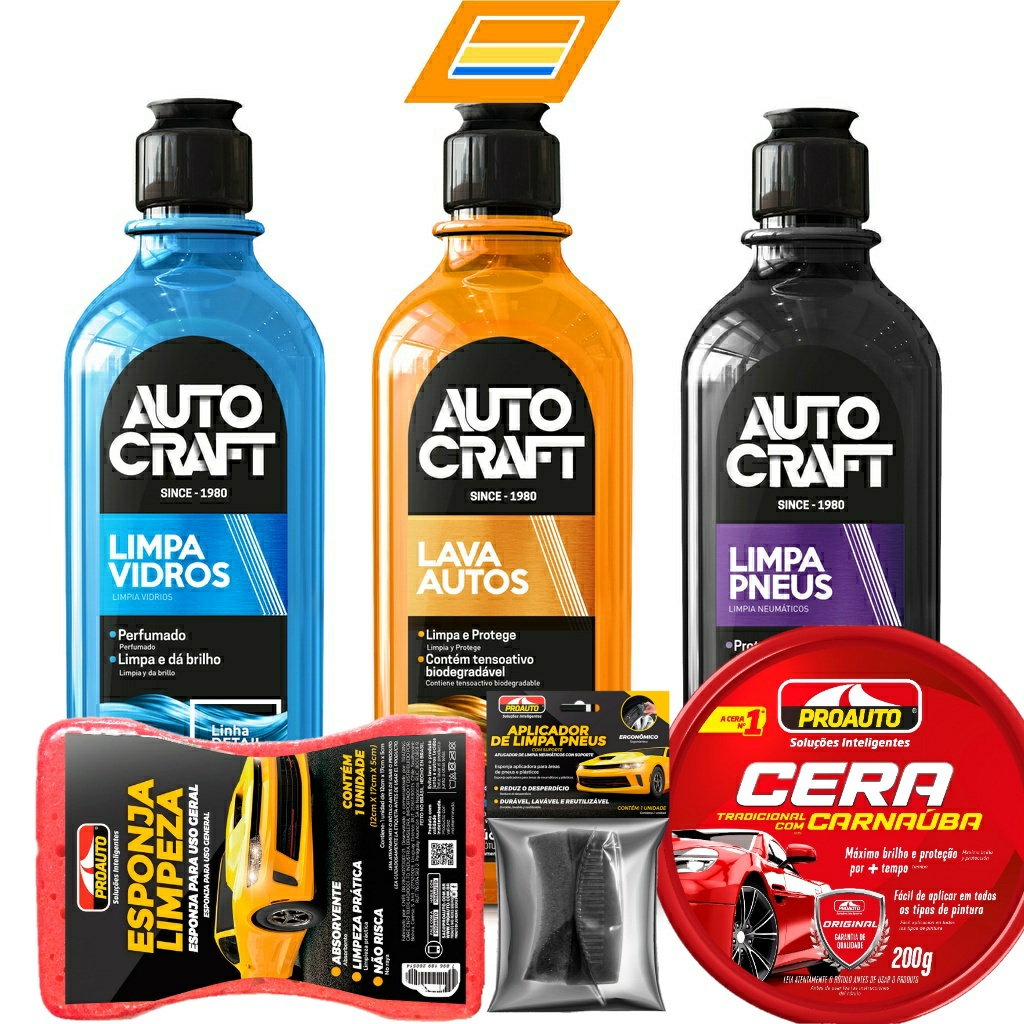 Kit Limpeza Automotiva Autocraft 1 Pretinho de Pneu + 1 Shampoo ...