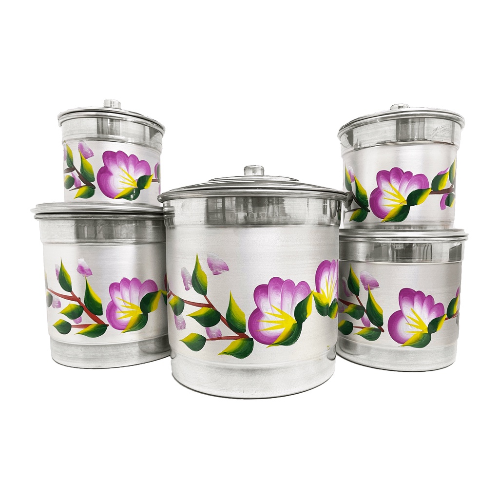 Jogo De Mantimentos Pote de Alumínio Decorado Floral Alumínio 5 Peças ...
