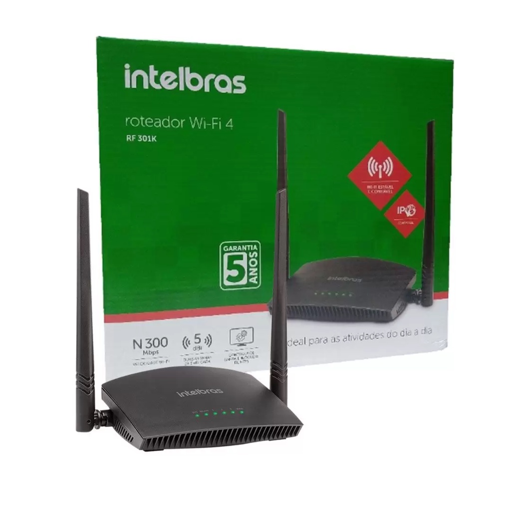 Roteador Wi-Fi 4 Intelbras RF301K 300Mbps IPv6 Wireless 5DBi | Shopee Brasil
