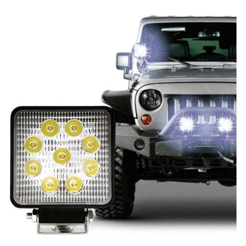 Farol Led Quadrado Redondo Milha 27w 9 Leds Carro Moto Caminhão Jeep ...