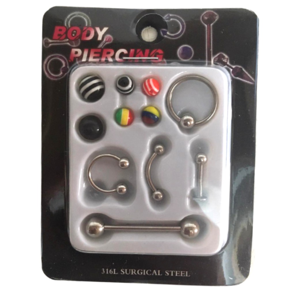 Kit 5 Piercings + 6 Bolinhas Extra Smile Seio Tragus Sobrancelha Lingua ...