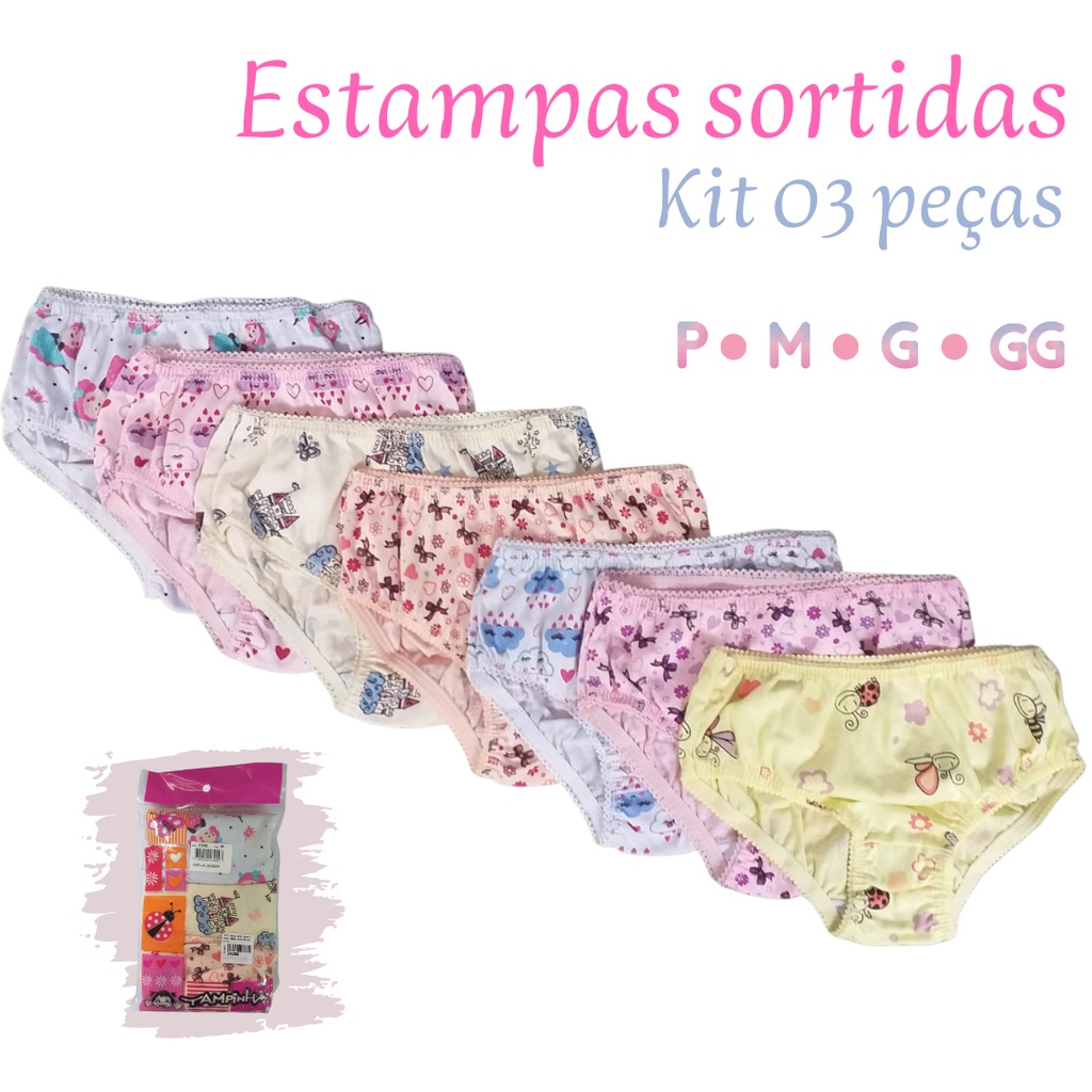 Kit Calcinhas Tampinha Estampada 03 Unidades Sortidas | Shopee Brasil