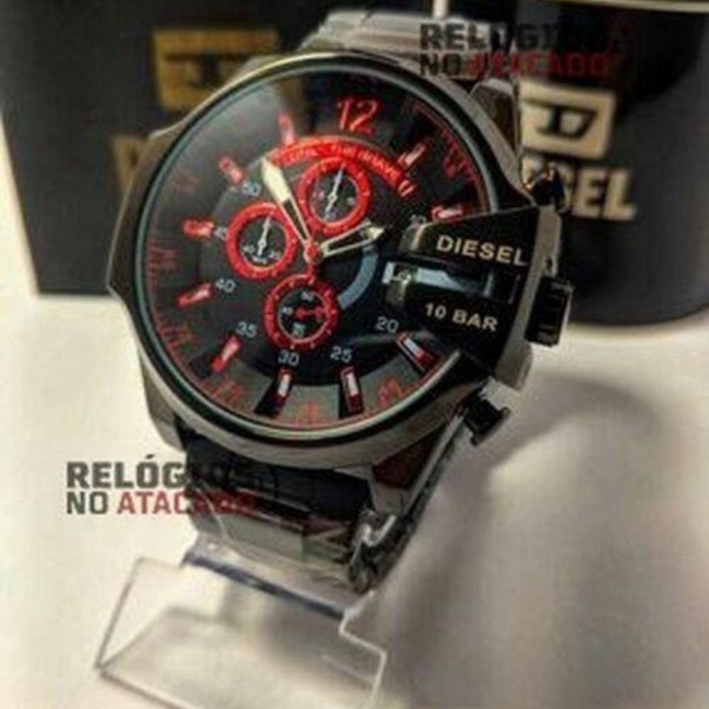 Relogio Diesel 10 Bar Preto e Vermelho Resistente a agua | Shopee Brasil