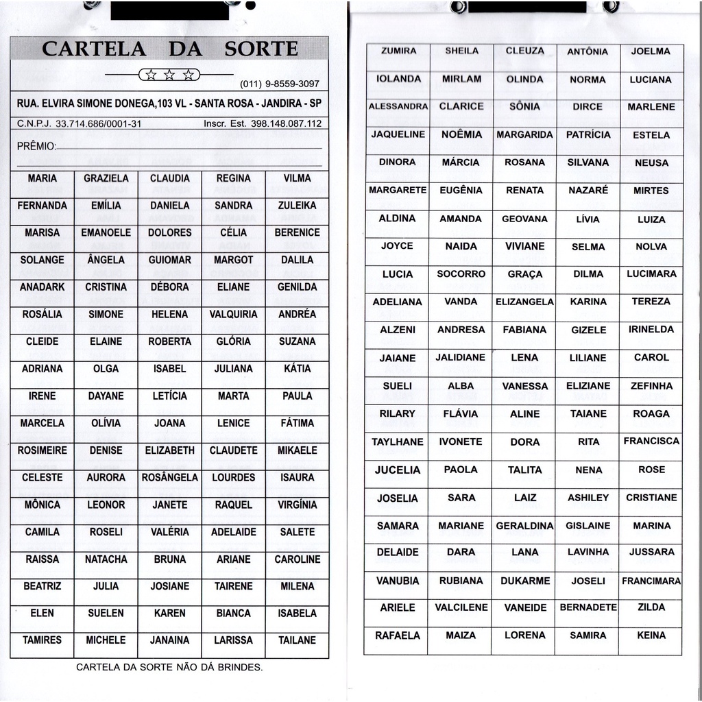 Cartela de RIFA com 200 Nomes Cartela da Sorte | Shopee Brasil