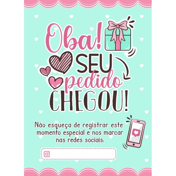 Cartão Agradecimento Oba Seu Pedido Chegou Agradecimento Obrigada c ...