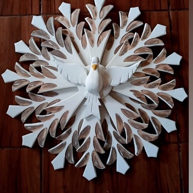 Lindo Resplendor do Divino Espirito Santo em madeira raios duplos 60 x ...