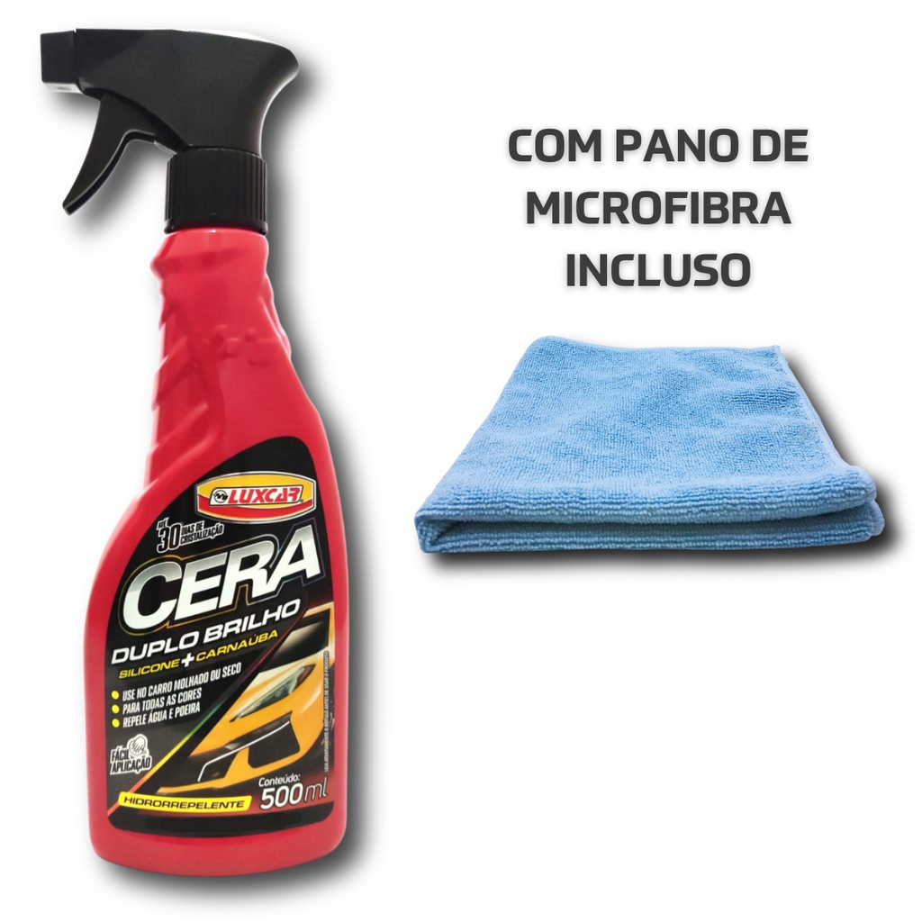 Cera Líquida Automotiva Duplo Brilho com Carnaúba Luxcar 500ml Com Pano ...