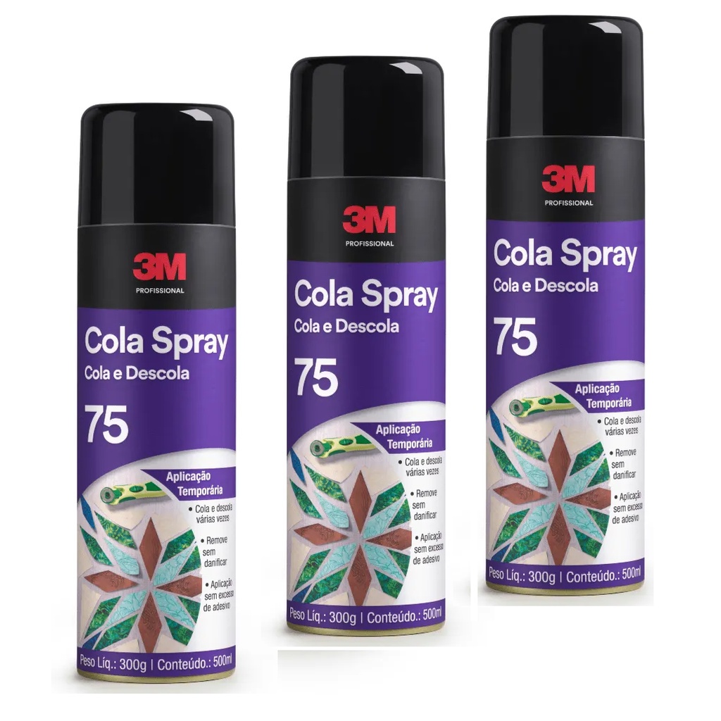 Kit 3 Adesivo Cola Spray 75 3m 500ml Reposicionavel Sublimação Original ...