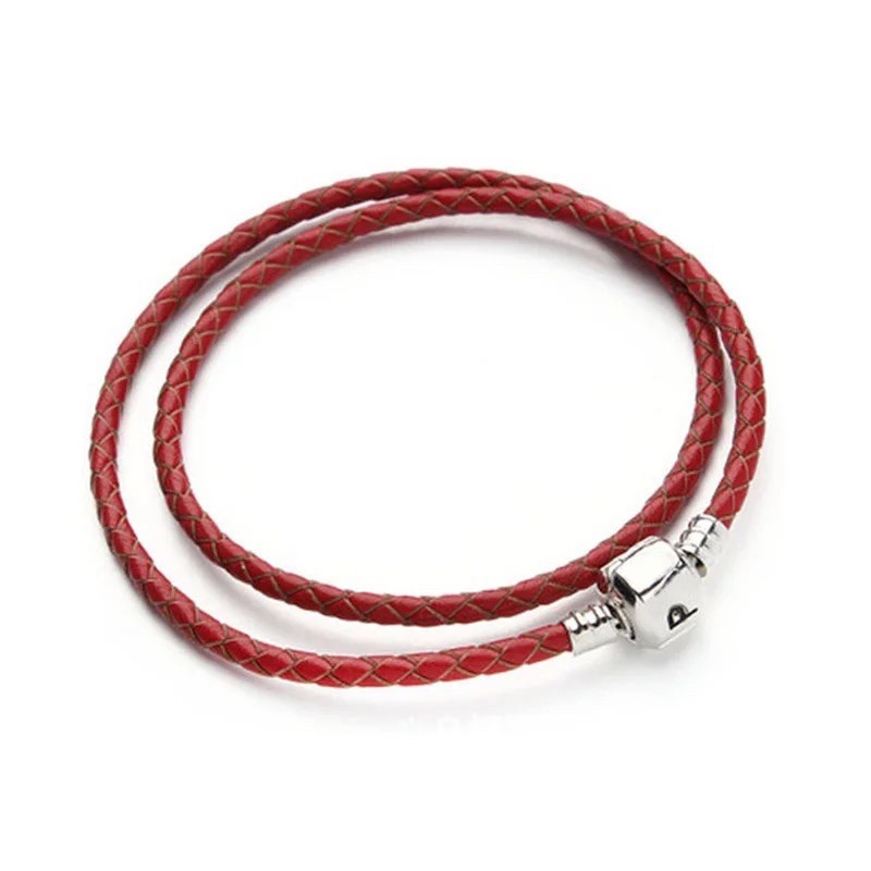 Pulseira de Couro Legitimo Duas Voltas Vermelha estilo Pandora Fecho em ...