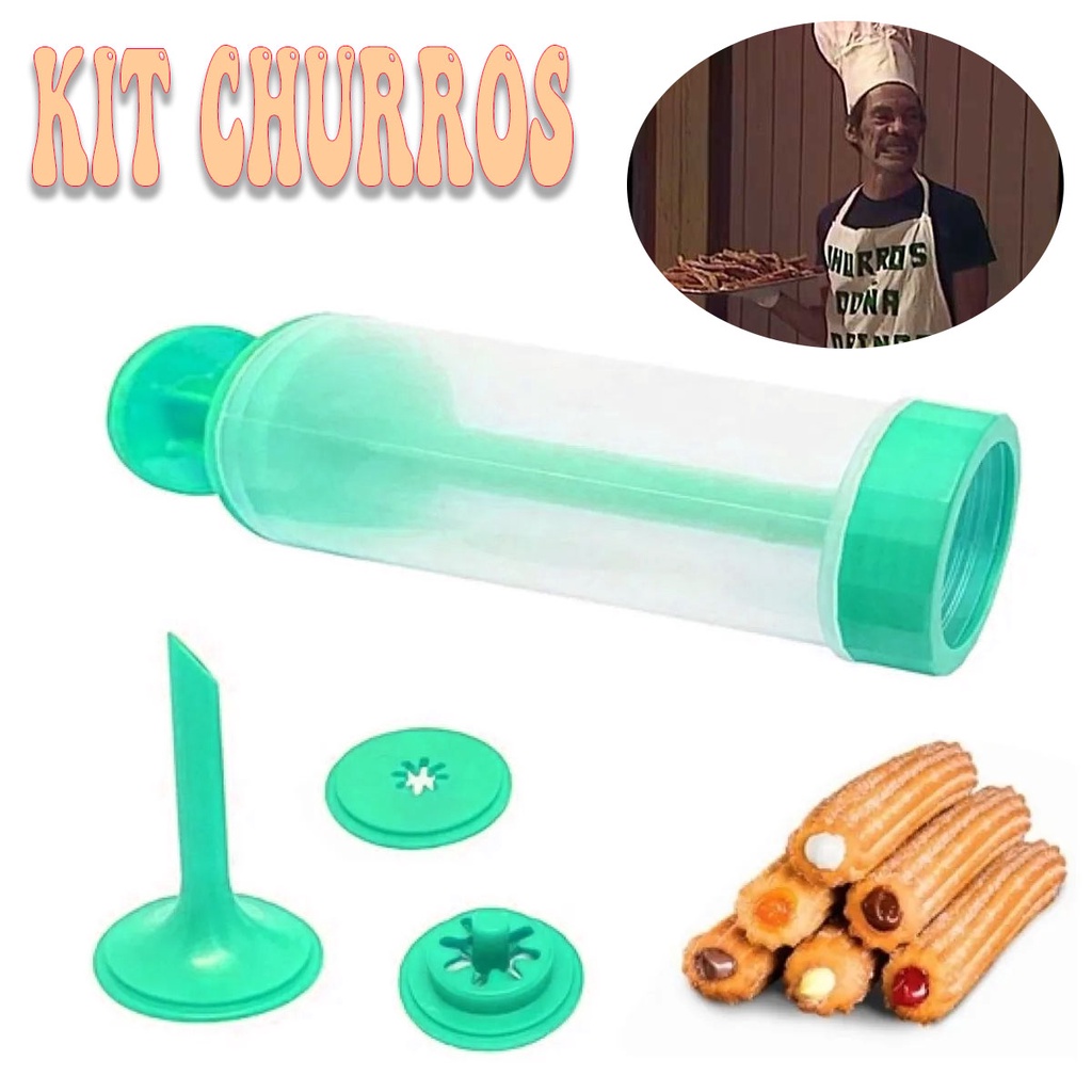 Kit Churros Máquina de Fazer Churros Caseiro Manual 2 Formatos Bico ...