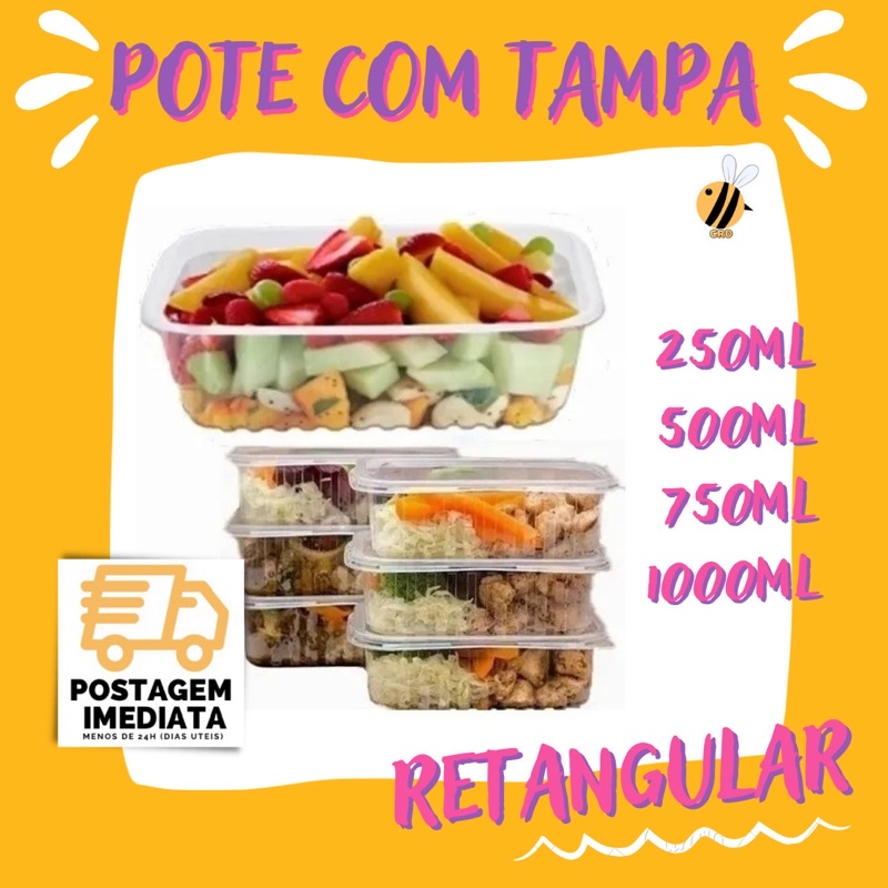Pote RETANGULAR Marmita c/ Tampa - 24un (PraFesta) | Shopee Brasil