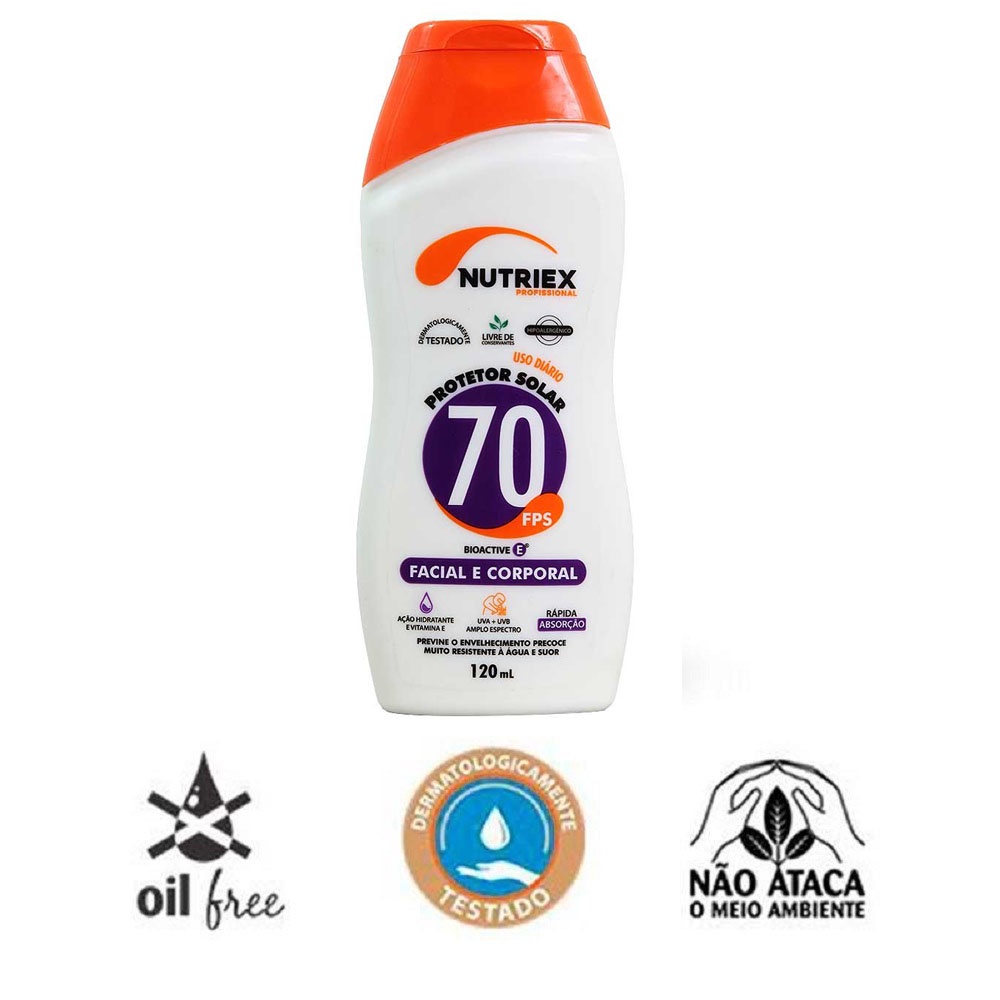Protetor Solar Facial e Corporal Fps 70 120 ml - Nutriex | Shopee Brasil