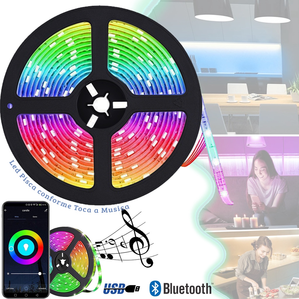 Fita Led Ultra Rgb 5050 300 Leds Bluetooth Usb Aplicativo Colorida ...