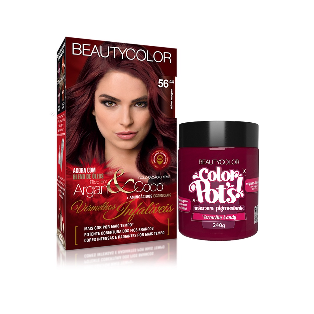 Kit Coloração 56.44 Ruivo Mogno + Pots Vermelho Candy | Shopee Brasil